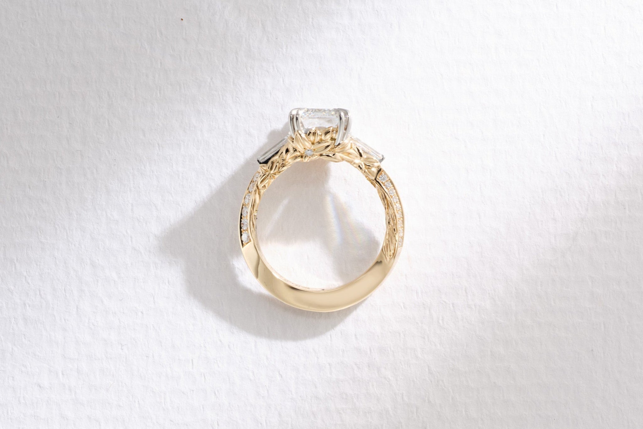 One-of-a-Kind Diamond Ring with Lily Detailing and Diamond Pavé