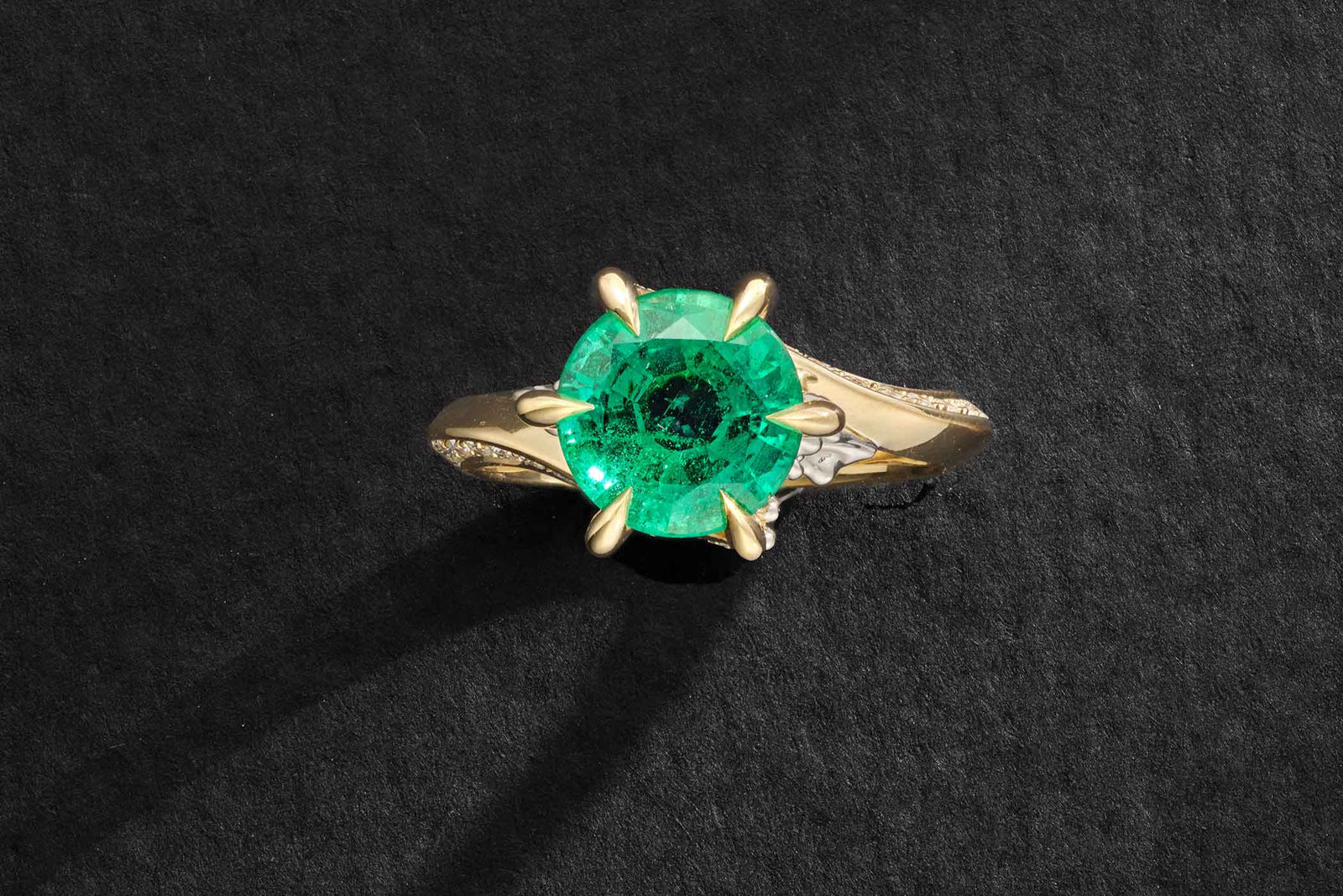 One-of-a-Kind Round Emerald Ring with Waterfall Detail